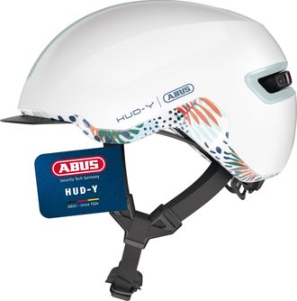 ABUS Urban Helm HUD-Y - mit magnetischem, aufladbarem LED-R&uuml;cklicht & Magnetverschluss - cooler Fahrradhelm f&uuml;r den Alltag - f&uuml;r Damen und Herren - Wei&szlig; Gl
