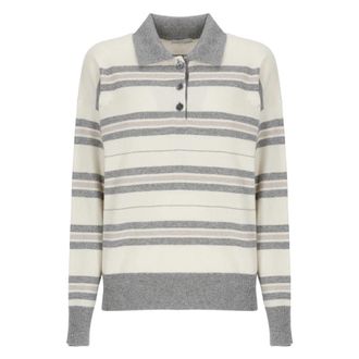 PESERICO Gestreifter Pullover mit Kragen und Knopfleiste - - Knitwear - Damen - Grau - XS