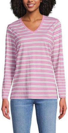 Lands End Supima Langarm-Shirt mit V-Ausschnitt, Damen, Gr&ouml;&szlig;e:36-38 regular, Pink, Baumwolle, by Lands End
