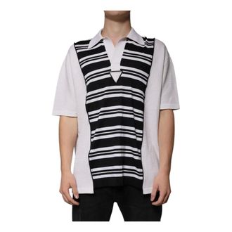 Dolce & Gabbana Homme, Tops, Noir, Taille: XL Polo à Rayures en Mélange de Soie