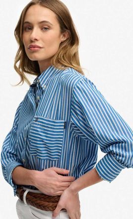 Superdry Lang&auml;rmliges Relaxed-Fit-Hemd aus Popeline in K&ouml;nigsblau/Wei&szlig;