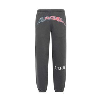 Heron Preston Homme, Pantalons, Noir, Taille: XL Pantalon de survêtement en coton avec imprimé sur le devant