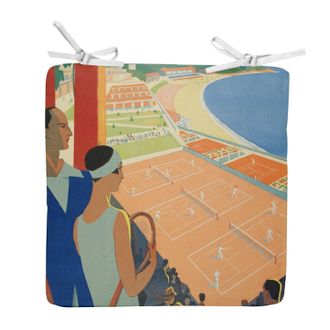 Fabulous Stuhlkissen, quadratisch, Monte Carlo Tennis, Poster, Vintage, Reise, Art Deco 30er - 40 cm - Stuhlkissen