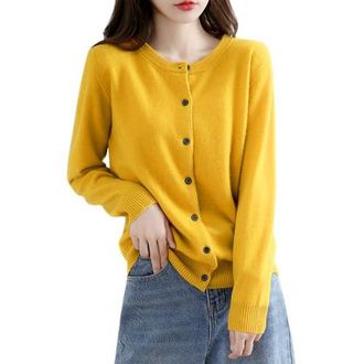 Generic Cardigan surdimensionn&eacute; en cachemire &agrave; col rond pour femme | Pull en tricot pur cachemire boutonn&eacute; sur le devant | Doux et l&eacute;ger pour le printemps, la