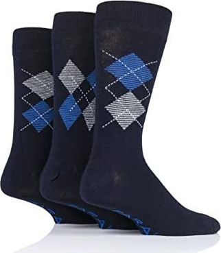 Farah Homme Luxe Bambou Argyle Chaussettes paquet de 3 Marine/Bleu 39-45