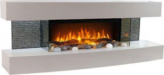 Chemin'Arte Elektrokamin - Wandkamin Elektrisch 120x46zm - Lounge mit heizung 2000W - Weiß - Kamin deko - mit Fernbedienung - LED-Flammeneffekt