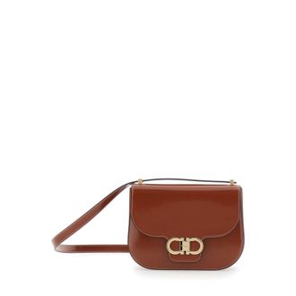 Ferragamo Femme, Sacs, Brun, Taille: ONE Size Sac bandouli&egrave;re Gancini Double en cuir