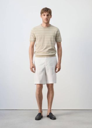 Mango Bermuda 100 % lin blanc cass&eacute; - Homme - 38 - MANGO MAN