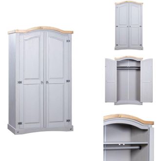 vidaXL Kleiderschr&auml;nke - Living Kleiderschrank Mexiko-Stil Kiefernholz 2 T&uuml;ren Grau