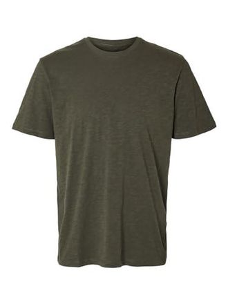 Selected Slhaspen Slub SS SS T-Shirt &agrave; col Rond pour Homme, Marron, S