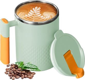 Generic Isolierte Kaffeetasse - 450 ml doppelschichtige Teetasse | Kaffeebecher aus Edelstahl mit Deckel und Griff f&uuml;r Milch, Eiswasser, Saft