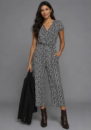 Laura Scott Jumpsuit LAURA SCOTT, Damen, Gr. 38, N-Gr, schwarz-wei&szlig; (schwarz, wei&szlig;), Single Jersey, Obermaterial: 95% Viskose, 5% Elasthan, gemustert, figurbetont