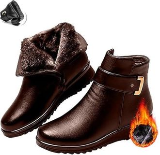 Generic Bottes orthop&eacute;diques en cuir v&eacute;ritable avec boucle en m&eacute;tal pour femme, chaudes et antid&eacute;rapantes, doubl&eacute;es de fourrure artificielle, imperm&eacute;ables, av