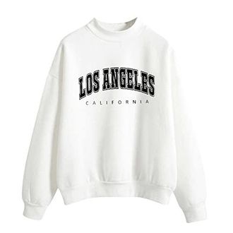Generic Los Angeles - Pull &agrave; imprim&eacute; lettres pour femme, style vintage, Y2K, couleur unie, haut campagnard personnalis&eacute;, col montant, v&ecirc;tements dhiver, automn