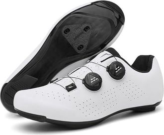 Generic Chaussures Performance Homme et Femme Respirantes Double BOA Semelle Rigide Options Flat Road et MTB pour Entra&icirc;nement Indoor et Longues Sorties,White