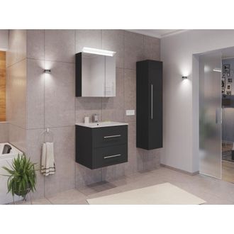Magnolia Home Badm&ouml;bel Set Firenze 60 3tlg. Spiegelschrank und Hochschrank grafit