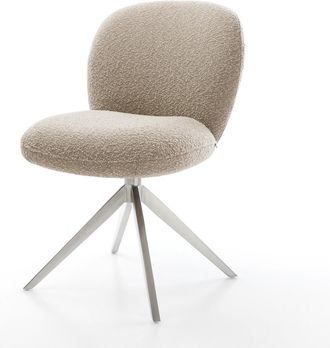 DELIFE Drehstuhl Nube-Flex Boucl&eacute; Schlamm Kreuzgestell breit Edelstahl 360&deg; drehbar Wippfunktion Taschenfederkern, Esszimmerst&uuml;hle