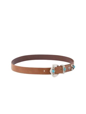 Pinko Turquoise Embellished Calf Leather Belt - Brown