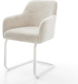 DELIFE Freischwinger Greg-Flex Pl&uuml;sch Creme-Wei&szlig; Freischwinger flach Wei&szlig; Taschenfederkern, Esszimmerst&uuml;hle
