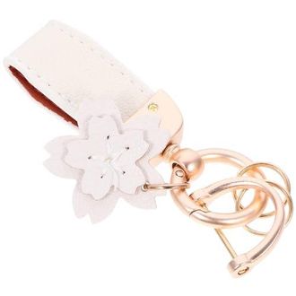 Soimiss Porte-Cl&eacute;s Pendentif Cuir PU Blanc Cass&eacute; Breloque Fleur D&eacute;licate, Accessoire pour Cl&eacute;s de Voiture et Paquet &agrave; Main, pour Femmes et Usage Ext&eacute;rieur