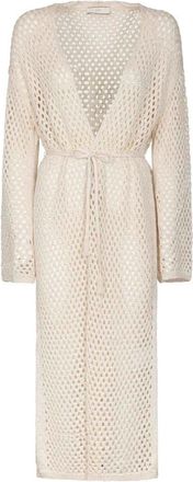 Akep Femme, Pulls, Beige, Taille: 38 FR Mgkd13036 Long Cardigan avec Ceinture et D&eacute;tails Transparents