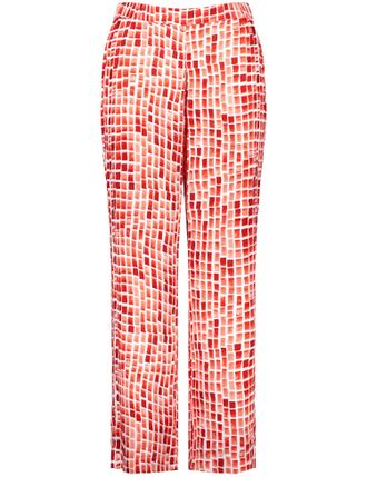 Samoon Damen Palazzohose mit Grafik-Print Eco-Vero Hose Freizeit lang Palazzohose Gemustert regul&auml;re L&auml;nge Strawberry Red Gemustert 50