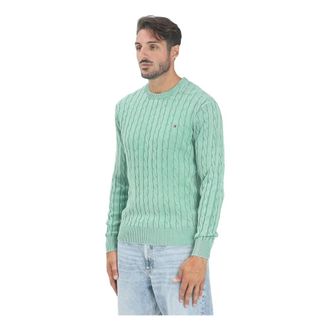 Tommy Hilfiger Gr&uuml;ner Rundhalsausschnitt Pullover Klassisches Strickmuster - - Knitwear - Herren - Gr&uuml;n - XL