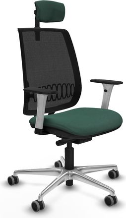 Piqueras y Crespo Ergonomischer Stuhl Alares mit wei&szlig;en und schwarzen Armlehnen, h&ouml;henverstellbare Lendenwirbelst&uuml;tze und h&ouml;henverstellbares Kopfteil, Schwarz / Flasche