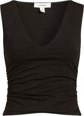 Topshop Top fronc&eacute; &agrave; col V en coton m&eacute;lang&eacute;