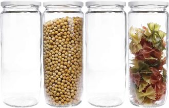 mikken Art 4er Set Vorratsglas 1,1 Liter mit Schraubverschluss, Einmachglas, Glasdose inkl. Beschriftungsetiketten