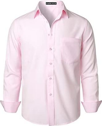 PARKLEES Chemise habillée à manches longues pour homme - Coupe classique - Sans plis - Style décontracté - Avec poche, rose, 3XL