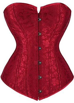 Grebrafan Broderie Corset Bustier Gothique Femme (EUR(38-40) XL,Rouge)