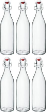 Bormioli Rocco Bormioli Glasflaschen mit Bügelverschluss Giara 6 teilig | Füllmenge 1000 ml | Gesamthöhe 32cm | Bügelflaschen 1L Öl-Flaschen Likörflaschen Saftflasch