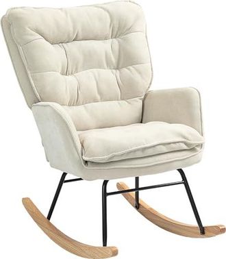 HOMCOM Fauteuil &agrave; Bascule, Rocking Chair en Chenille, Chaise &agrave; Bascule avec Dossier et Assise Larges rembourr&eacute;s, accoudoirs, Base en Bois de h&ecirc;tre, pour Salo