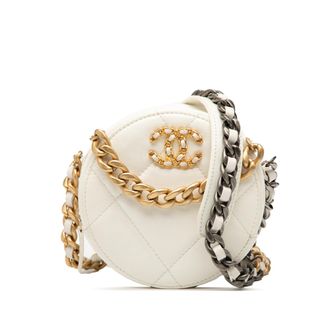 Chanel White Lambskin 19 Round Clutch with Chain