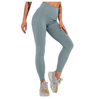 Generic Legging de fitness côtelé pour femme, sans couture, taille haute, convient pour la gym, le yoga, la course à pied, bleu, S