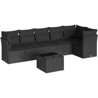 vidaXL 7-tlg. Garten-Sofagarnitur mit Kissen Schwarz Poly Rattan vidaXL