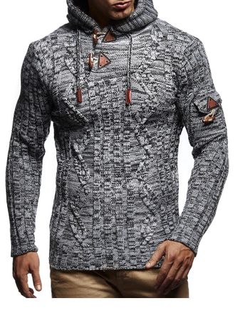 LEIF NELSON Herren Strickpullover mit Kapuze Schwarz/Hochwertiger Winterpullover in Regular Fit, ideal für Casual und Business, Langarm Größe XXXL