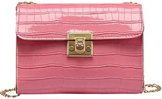 Generic Petit sac carr&eacute; tendance pour femme avec cha&icirc;ne de verrouillage &agrave; l&eacute;paule et port de charge, rose, 18X7X13