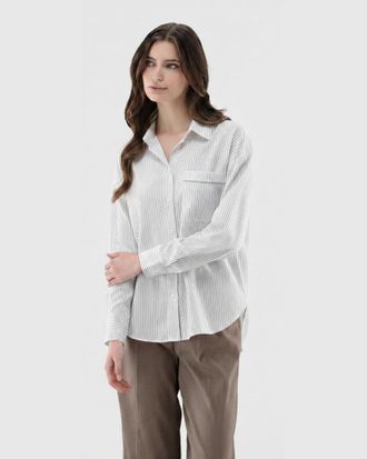 van Laack Gestreifte Hemdbluse locker geschnitten mit Glanz-Details