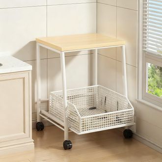 Generic Kompakter Mikrowellenwagen Aufbewarungskorb Küchenregal Büro Wohnzimmer Schlafzimmer Stilvoller Aufbewahrungsständer Zweistöckiger Etagenregal(White,C
