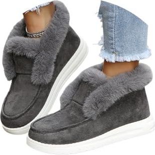 Generic Bottes de neige pour femme, chaudes doublées de fourrure, chaussures décontractées et confortables à enfiler pour lhiver avec doublure en fourrure, co