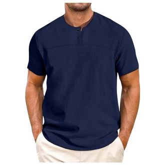Generic Meilicloth T-shirt en lin pour homme - Manches courtes - Chemise d&eacute;t&eacute; &agrave; manches courtes - Chemise de plage - Chemise d&eacute;contract&eacute;e - Pour les vacances 