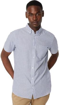 Maine Chemise à manches courtes en seersucker à rayures pour homme, bleu, Taille M