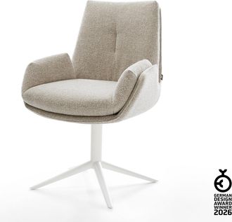 DELIFE Drehstuhl Clea-Flex Webstoff Soft Beige Fu&szlig;kreuz Wei&szlig; 360&deg; drehbar Wippfunktion, Esszimmerst&uuml;hle