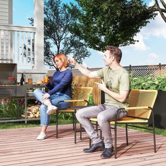 STILVORA Ensemble Table et Chaises de Jardin avec 2 Fauteuils, 1 Table Basse et Coussins D&eacute;houssables, pour Balcon et Terrasse, Acier et R&eacute;sine Tress&eacute;e, Jaune