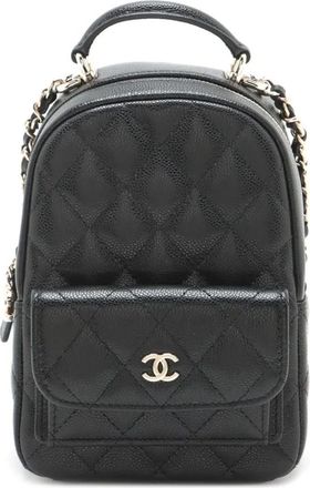 Chanel 2021-2025 mini CC Rucksack aus Kaviarleder mit Steppung - Schwarz