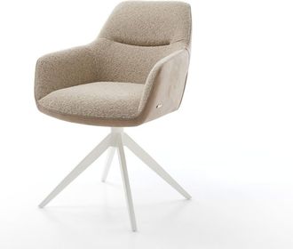 DELIFE Drehstuhl Pejo-Flex Materialmix Schlamm Kreuzgestell breit Wei&szlig; 360&deg; drehbar Wippfunktion Taschenfederkern, Esszimmerst&uuml;hle