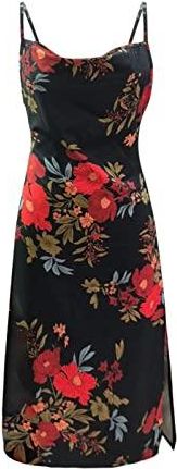 Generic Robe Longue Femme Rose - Robe Longue À Imprimé Fleuri Rétro pour Femmes, Dos Sexy, Fente Haute, Coupe Basse Robes pour Femmes Printemps Fluide