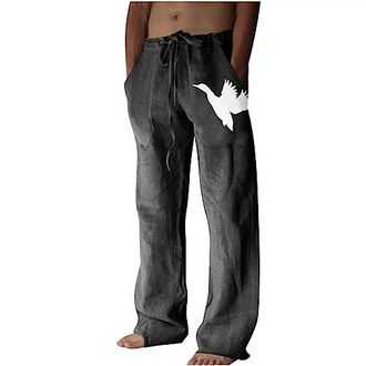 Generic Pantalon de loisirs long en lin pour homme : pantalon de plage avec imprim&eacute; pantalon d&eacute;t&eacute; respirant &agrave; enfiler avec taille &eacute;lastique pantalon dext&eacute;rieu